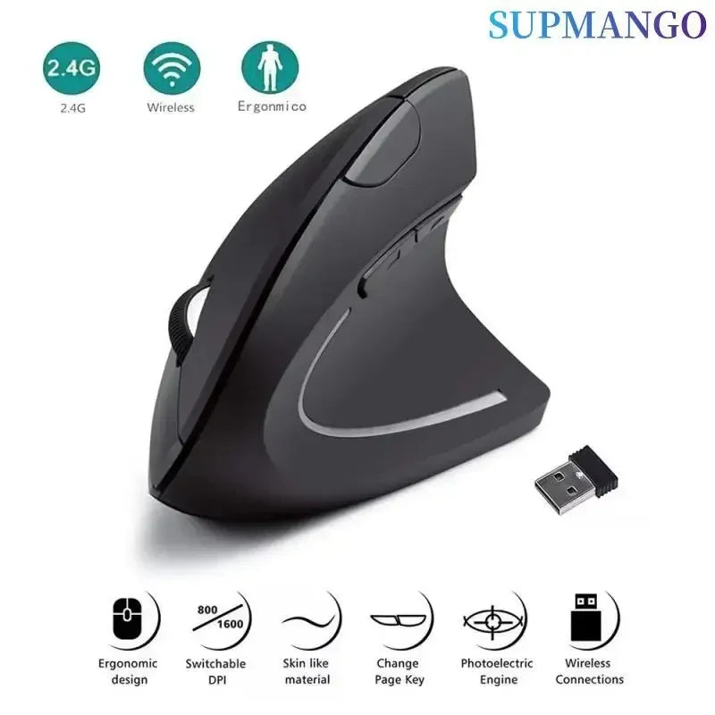 Vertical Mouse Ergonomic 2.4GHz Wireless Optical Mice 3 Adjustable DPI ...