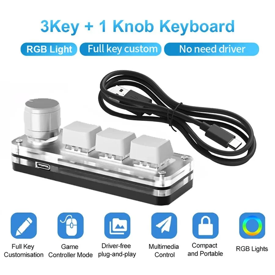Macro Mechanical Keyboard RGB Mini Gaming Custom Programming Knob Keyp ...