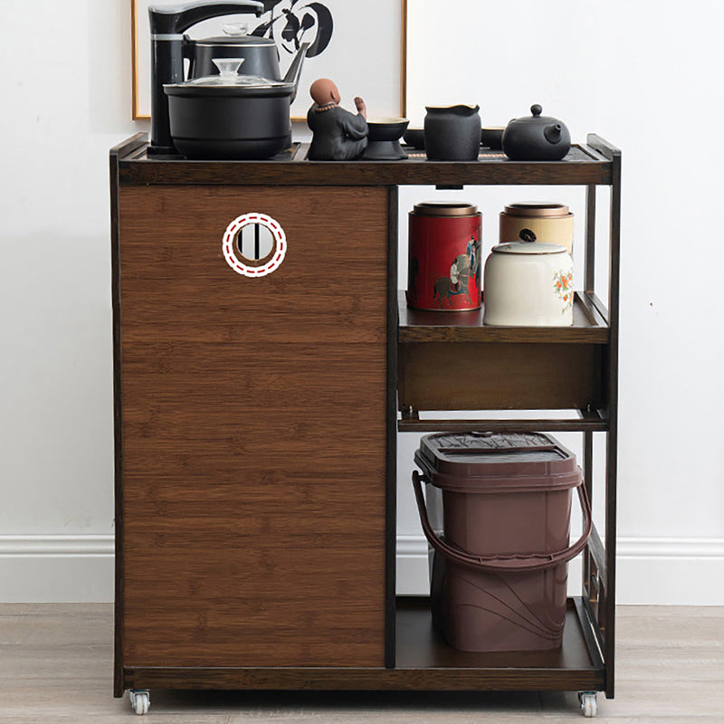 Bamboo Mobile Tea Cart Small Table Home Balcony Tea Set Tray Kettle Ca ...