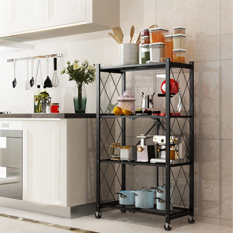 Multi-layer Folding Kitchen Shelf Trolley Oven Storage Rack Installati ...